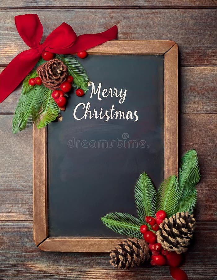 A Rustic Chalkboard the Board is Framed with Holly Leaves, Pinecones ...