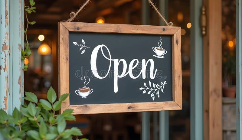 A Rustic Chalkboard Sign with Open in Elegant White Script Hangs ...