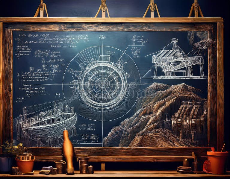 A Rustic Chalkboard with Sketches and Equations Related To Mining ...