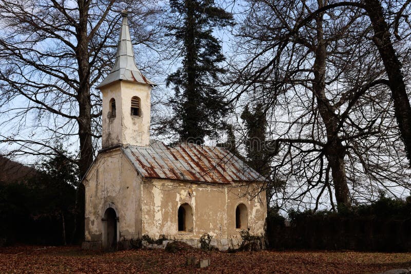 Rustic Chapel Amidst Bare Trees Stock Photo - Image of structure ...