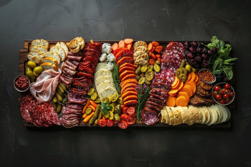 Rustic Charcuterie Board with Cured Meats, Cheeses, and Fresh Garnishes ...