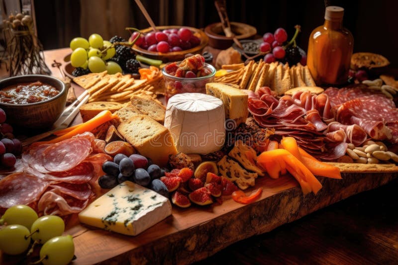 Rustic Charcuterie Board with Cured Meats and Olives Stock Image ...