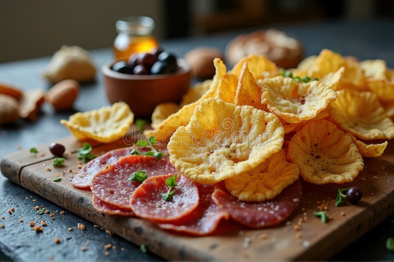 Rustic Charcuterie Board with Salami, Crackers, and Black Olives in ...