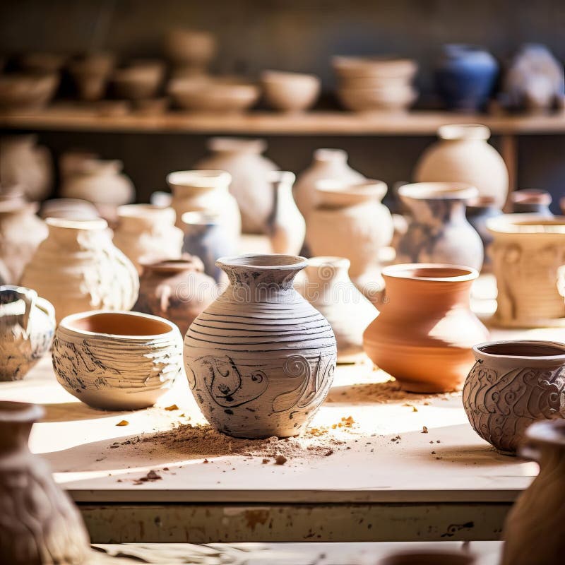 Rustic Charm of Ancient Craftsmanship in White Pottery Scene Stock ...
