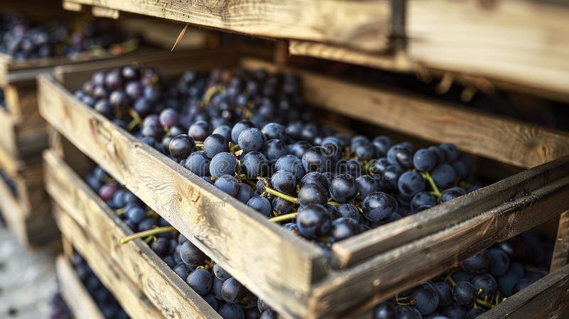 The Rustic Charm of Black Grapes Packed in Traditional Wooden Crates ...