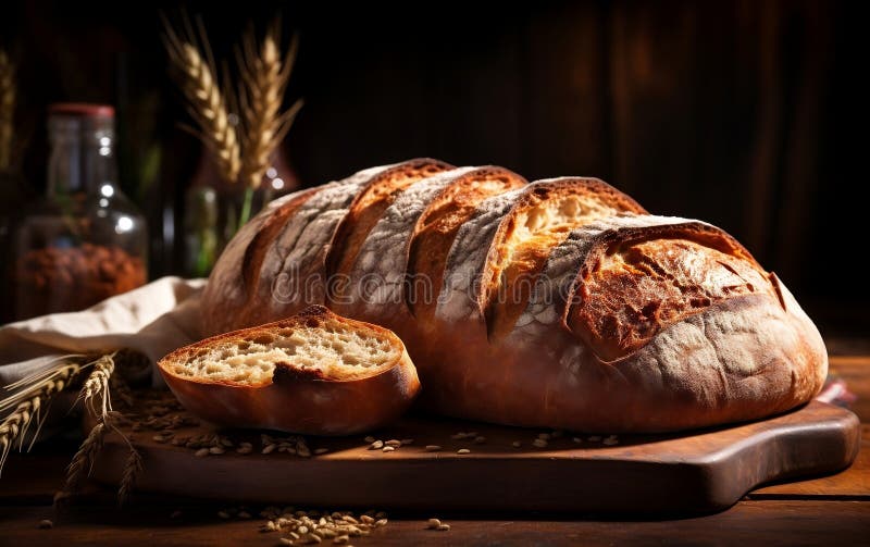 Rustic Charm: Bread Display on Wooden Rack. Generative by Ai Stock ...