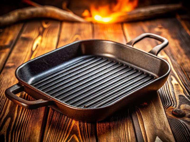 Rustic Charm Empty Cast Iron Grill Pan Awaits Culinary Creations on a ...