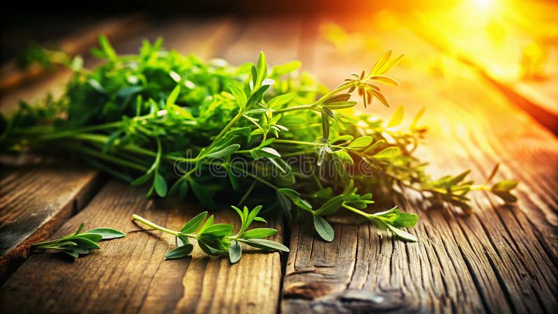 Rustic Charm of Fresh Cleavers Herb a Silhouette Study on a Wooden ...