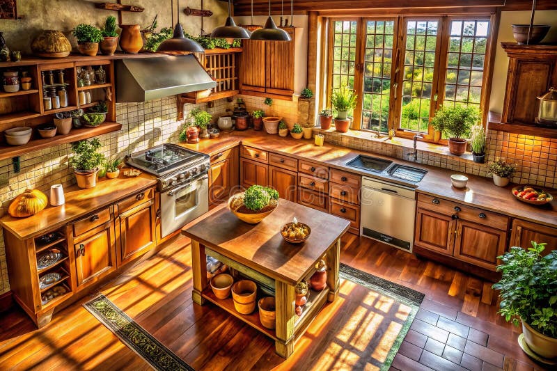 Rustic Charm Kitchen an Aerial Perspective on Retro Style Design ...