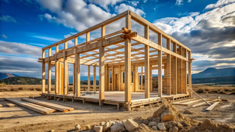 Rustic Charm in the Making Partially Constructed Home Framework Against ...