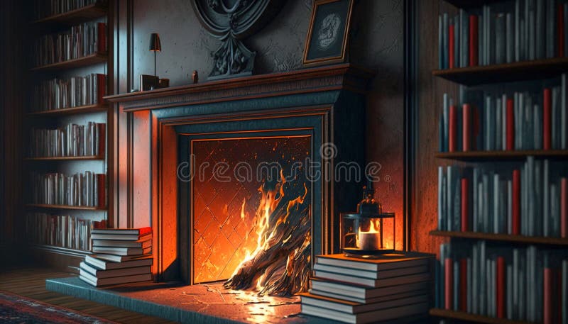 Rustic Charm Meets Modern Elegance, a Fireplace and a Wall of Books for ...