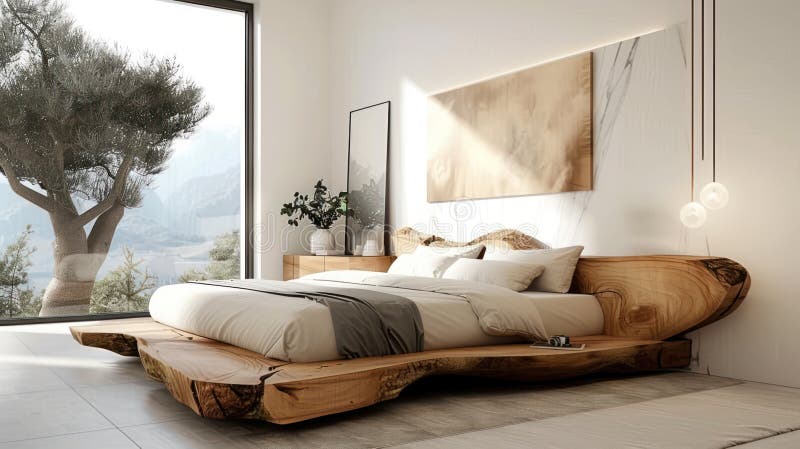 Rustic Charm: Modern Bedroom with Solid Wood Log Bed and Decorative ...