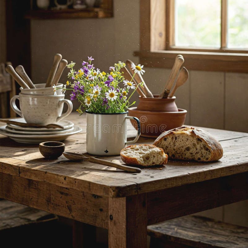 Rustic Charm a Simple Country Table Still Life AI-GENERATED Stock ...