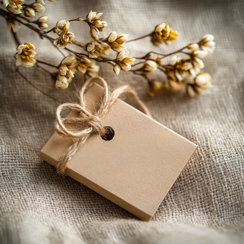 Rustic Charm: Wooden Tag with Twine and Dried Flowers on Textured ...