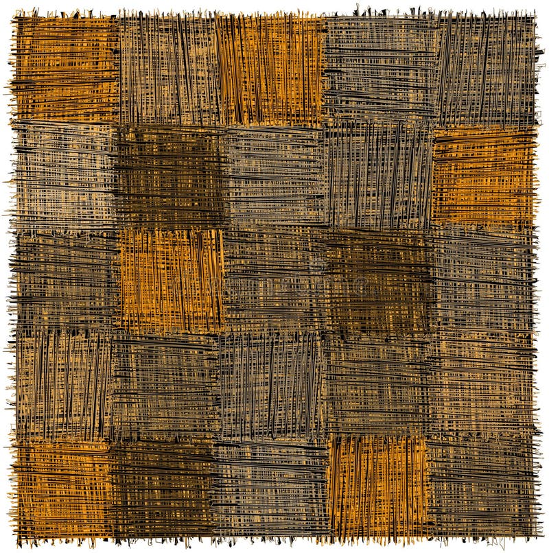 Rustic Checkered Mat with Grunge Striped Rough Square Elements in Yelow ...
