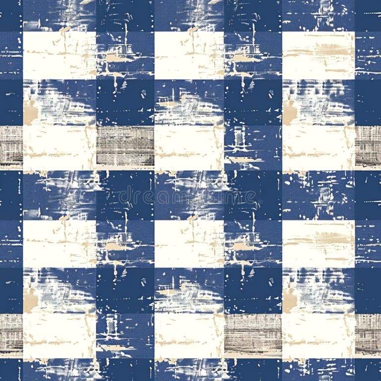 Rustic Checkered Pattern with Distressed Blue, Beige, and White Squares ...