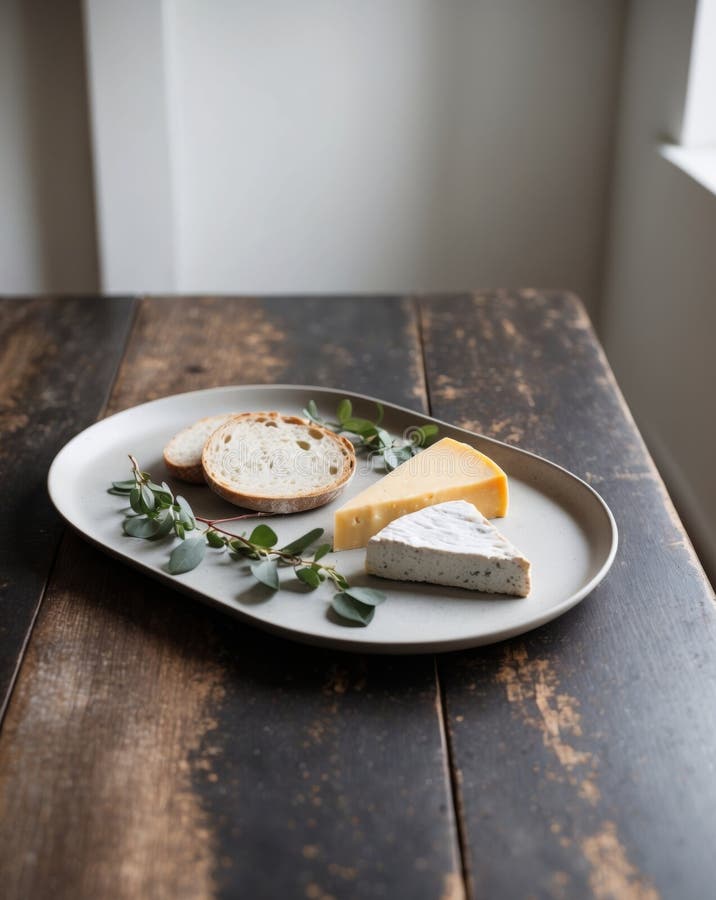 Rustic Cheese and Bread Platter on Wooden Table. Stock Image - Image of ...