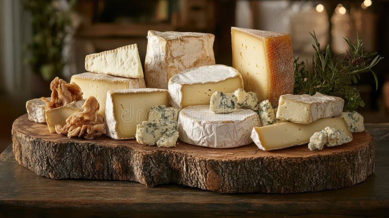 A Rustic Cheese Platter Featuring Various Cheeses and Nuts, Perfect for ...