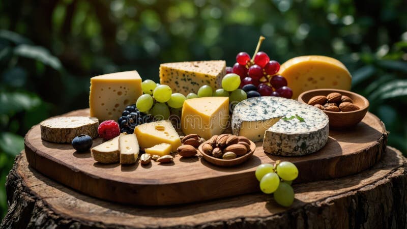 A Rustic Cheese Platter with Fruits and Nuts, Perfect for a Picnic or ...