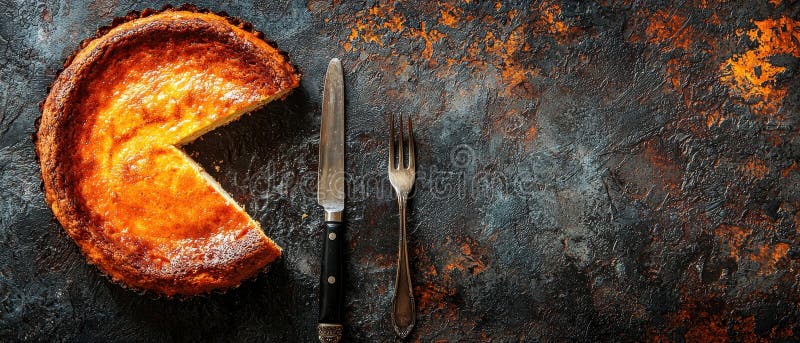 Rustic-style Cheesecake with a Slightly Charred Top on a Textured ...