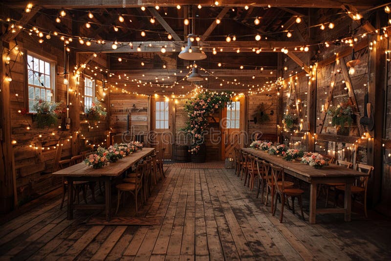 Rustic-chic Barn Converted into a Wedding Venue with String Lights and ...