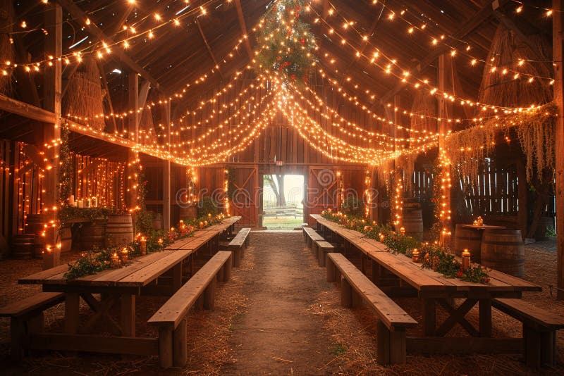 Rustic-chic Barn Converted into a Wedding Venue with String Lights and ...