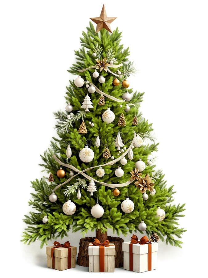Rustic Chic Christmas Tree Green Pine with Elegant Decorations and ...