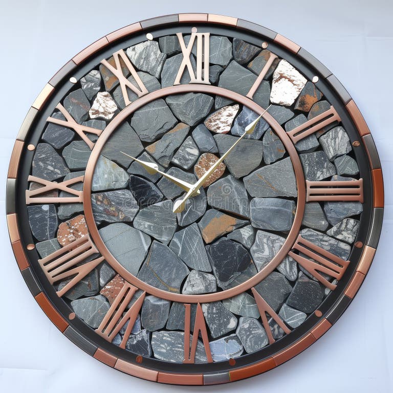 Rustic Chic Slate Wall Clock with Copper Frame and Roman Numerals Stock ...