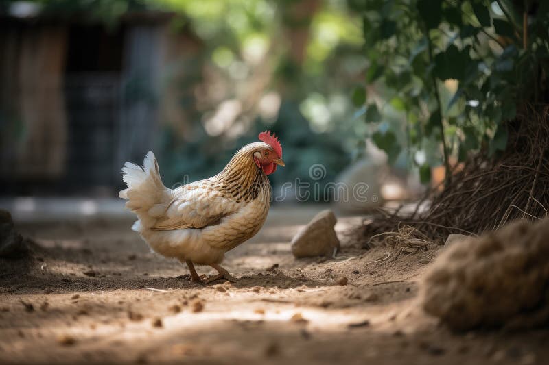 Rustic Chicken Scratching Under Tree in Bac Stock Illustration ...