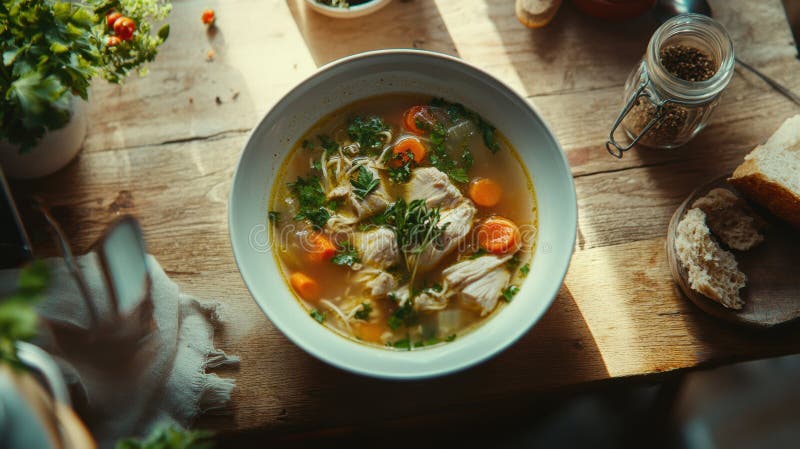 Rustic Chicken Soup: Fresh Ingredients and Warm Light in a Cozy Kitchen ...
