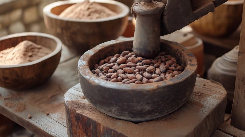 Rustic Chocolate-making Process, with a Stone Grinder Slowly Processing ...