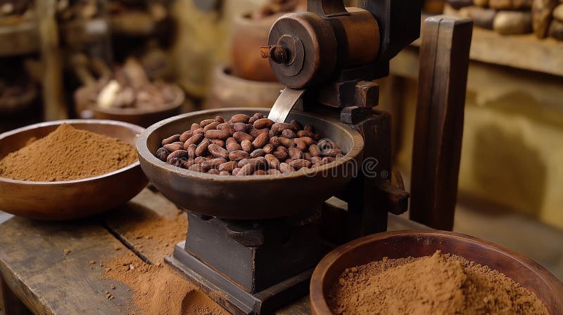 Rustic Chocolate-making Process, with a Stone Grinder Slowly Processing ...
