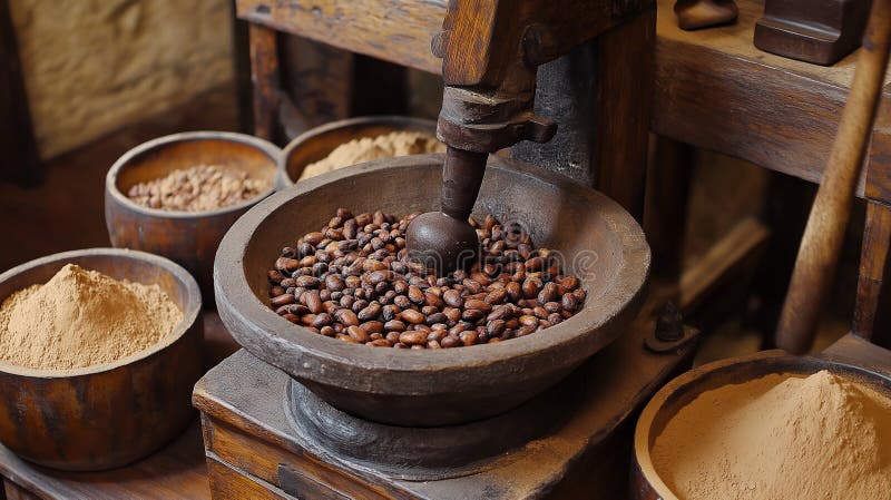Rustic Chocolate-making Process, with a Stone Grinder Slowly Processing ...