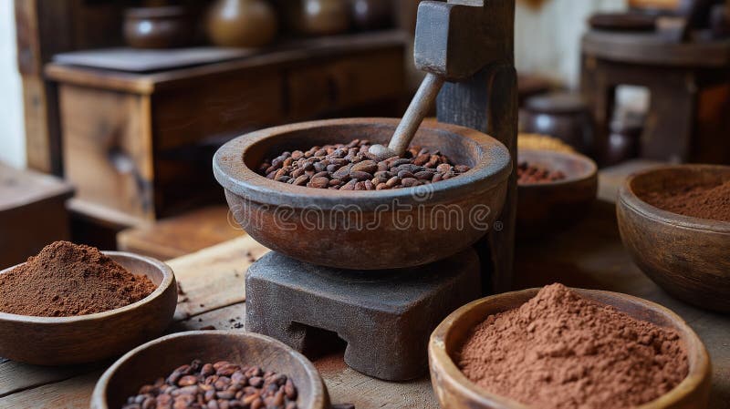 Rustic Chocolate-making Process, with a Stone Grinder Slowly Processing ...