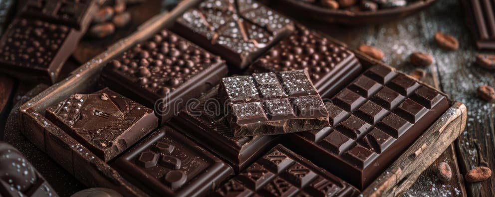 A Rustic Chocolate Scene Featuring a Wooden Tray Filled with Assorted ...