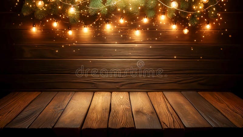 Rustic Christmas Advertisement Concept Featuring a Brown Wooden Plank ...
