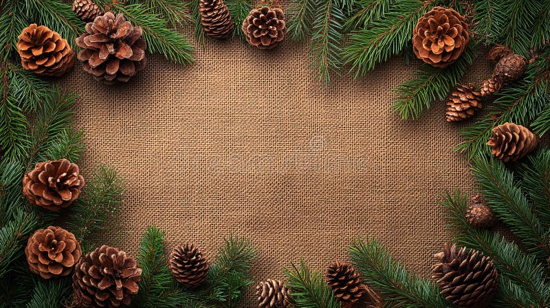 Rustic Christmas Border Pine Cones Branches Stock Illustration ...