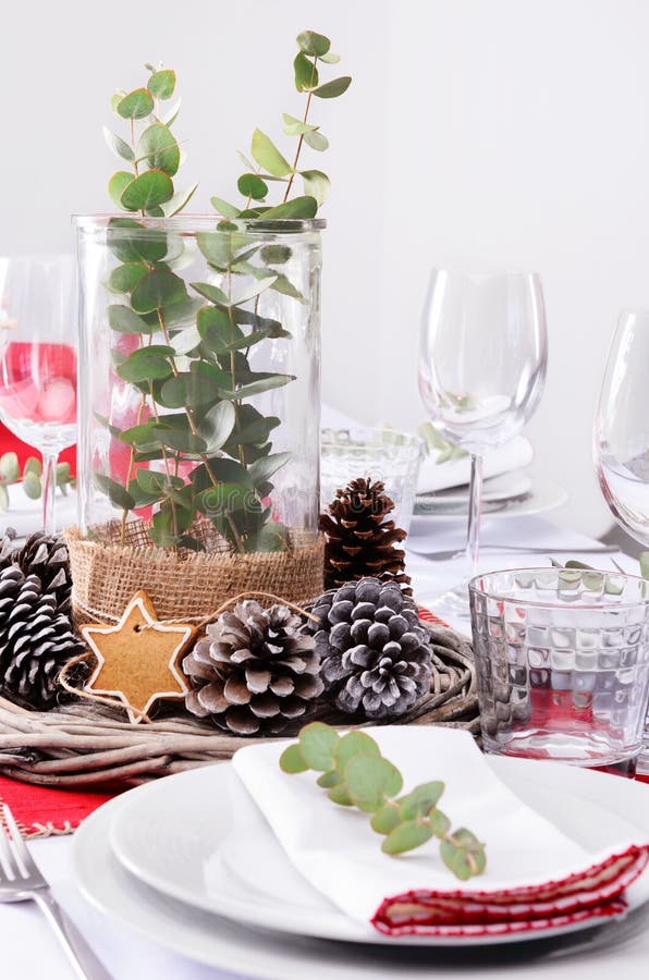 Rustic Christmas Centerpiece for Dinner Place Setting Stock Photo ...