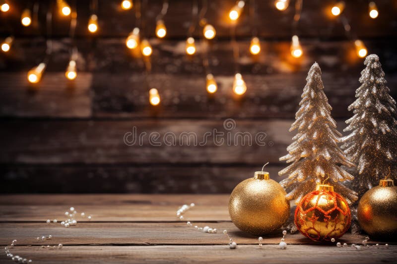 Rustic Christmas Decorations on Wood Plank Background. Generated Ai ...