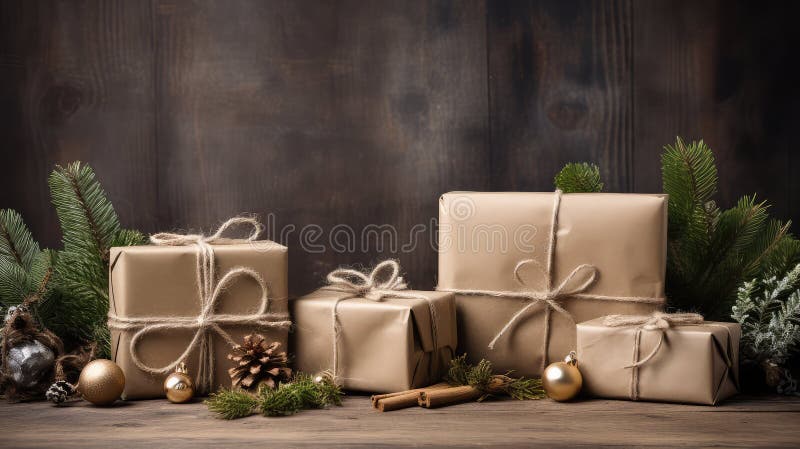 Rustic Christmas Gift Background Stock Illustration - Illustration of ...