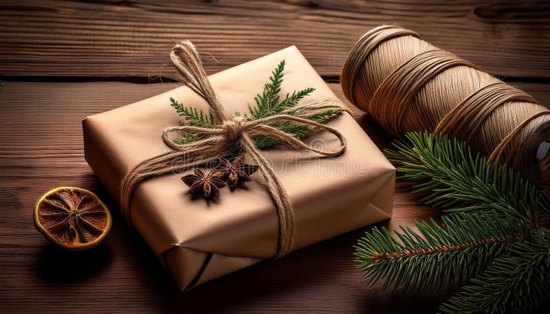 Rustic Christmas Gift Wrapping Stock Illustration - Illustration of ...