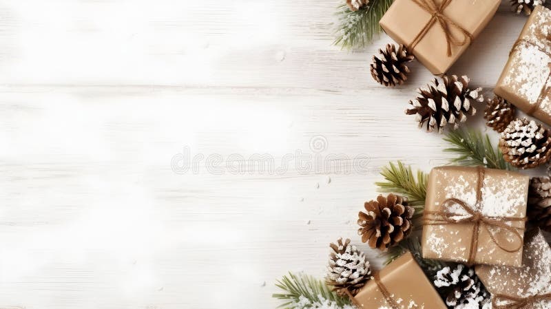 Rustic Christmas Gifts with Brown String, Pine Cones, Spruce and Fir ...