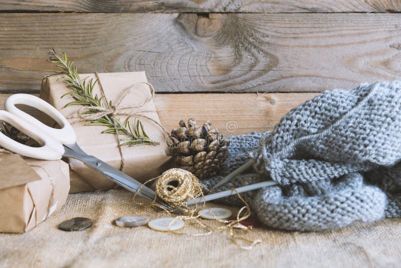 Rustic christmas gifts stock photo. Image of activity - 80555054