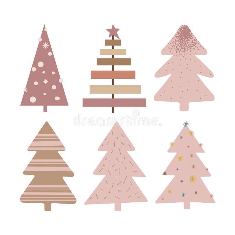 Rustic Christmas Tree Set. Modern Boho Winter Vector Illustration ...