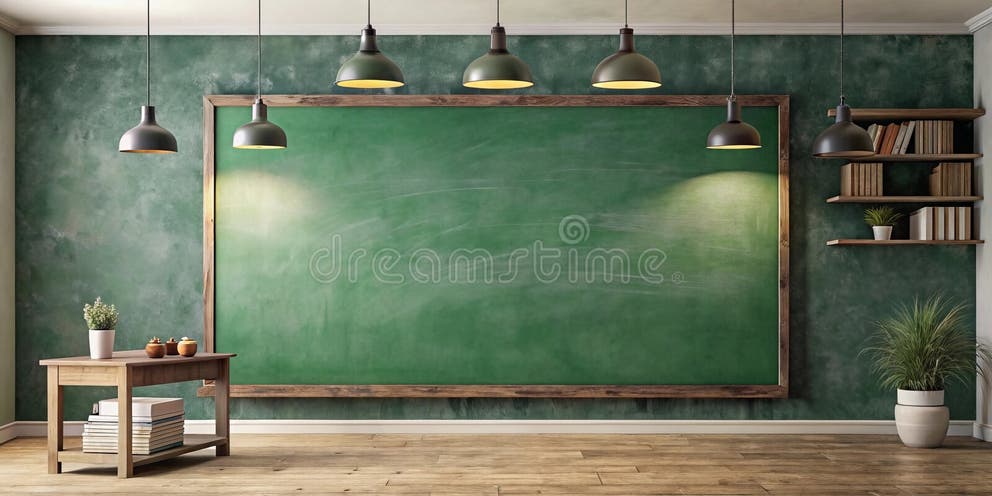 Rustic Classroom Interior with Blank Chalkboard and Wooden Accents ...