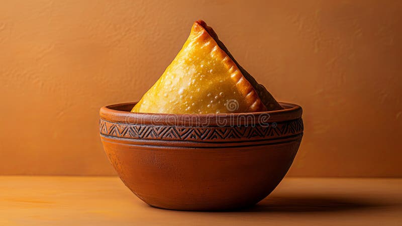 Rustic Clay Bowl with Samosa and Warm Shadows Stock Image - Image of ...