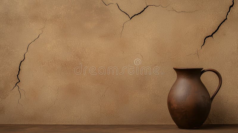 Rustic Clay Pot Against Cracked Earth Tone Background Stock ...