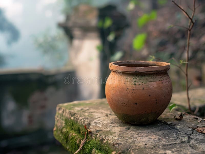 Rustic Clay Pot in Forest Setting Stock Illustration - Illustration of ...