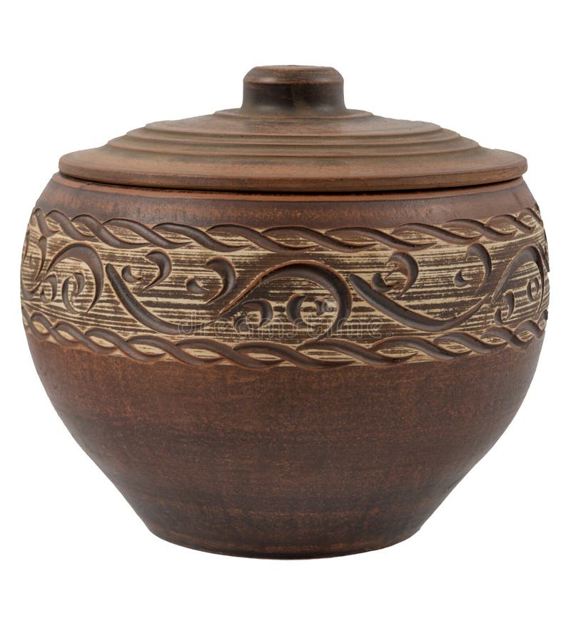 Rustic Clay Pot Isolated On White Background Stock Photo - Image of ...
