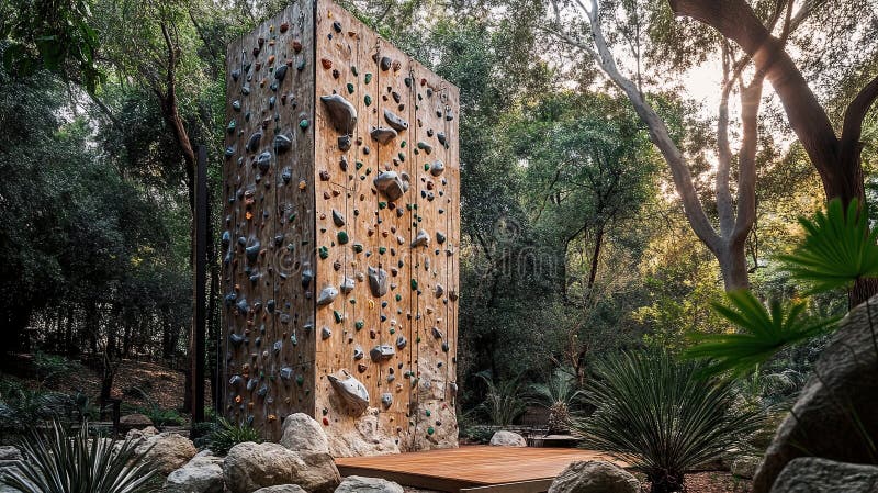 A Rustic Climbing Wall on a Rocky Cliffside Surrounded by Dense Forest ...